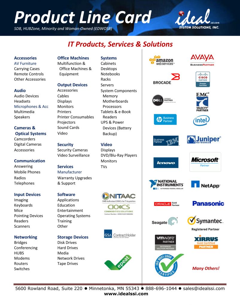 Product Line Card Ideal System Solutions Inc Ideal System Solutions Product Line Card Ideal System Solutions Inc Ideal System Solutions