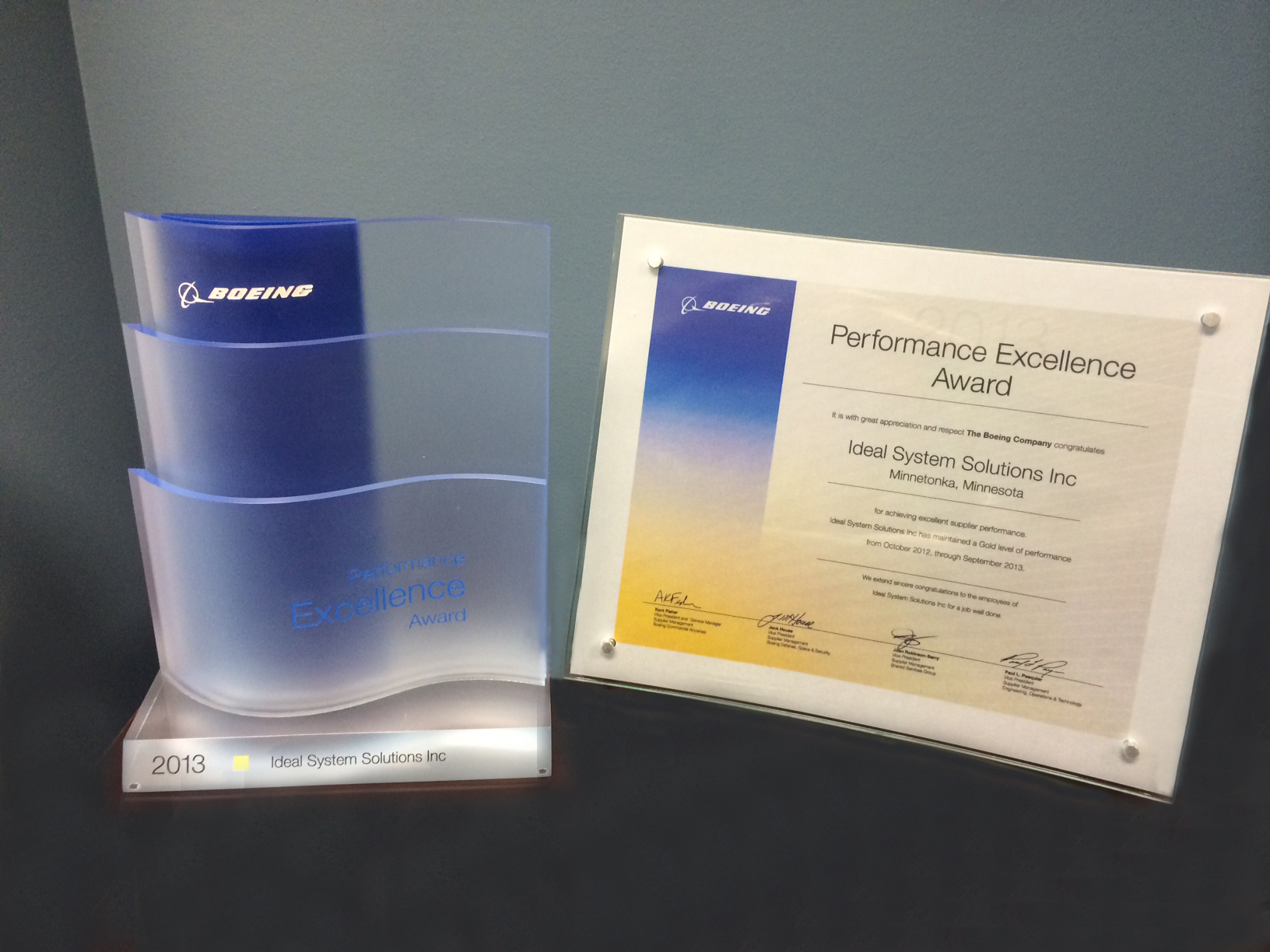 Boeing Performance Excellence Award - Ideal System Solutions, Inc.Ideal ...